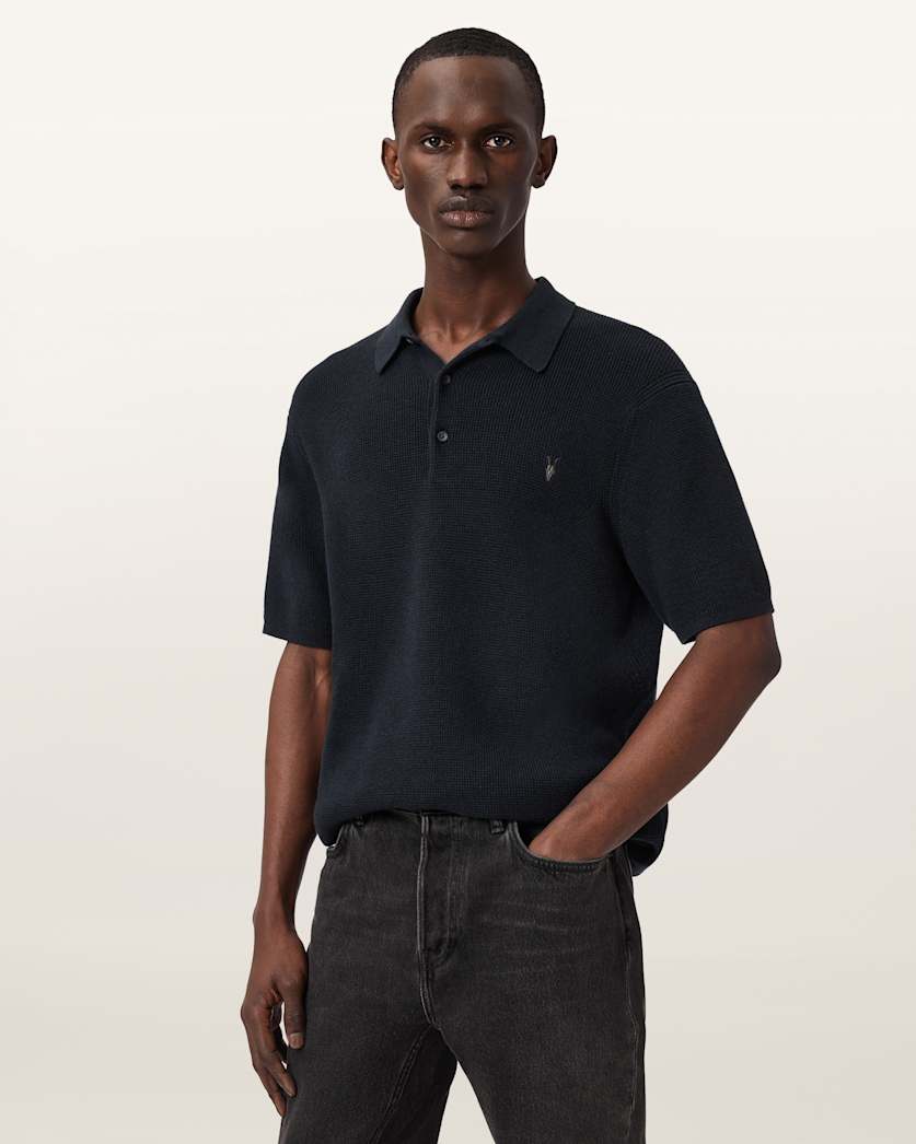 Aspen Waffle Texture Ramskull Polo Shirt BOND BLUE | ALLSAINTS FR